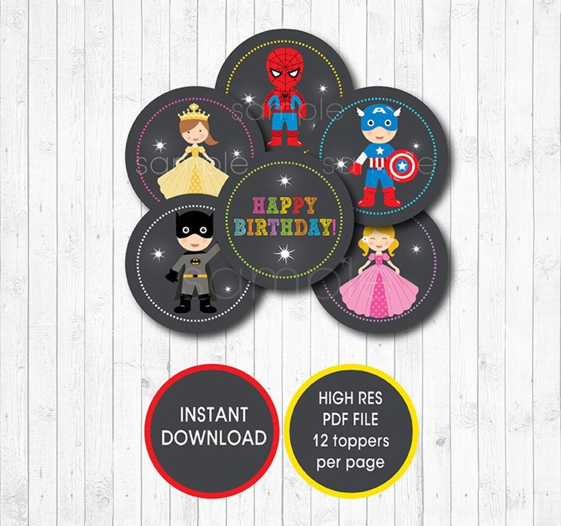 Superheroes and Princess Cupcake Toppers Stickers Avengers - Etsy