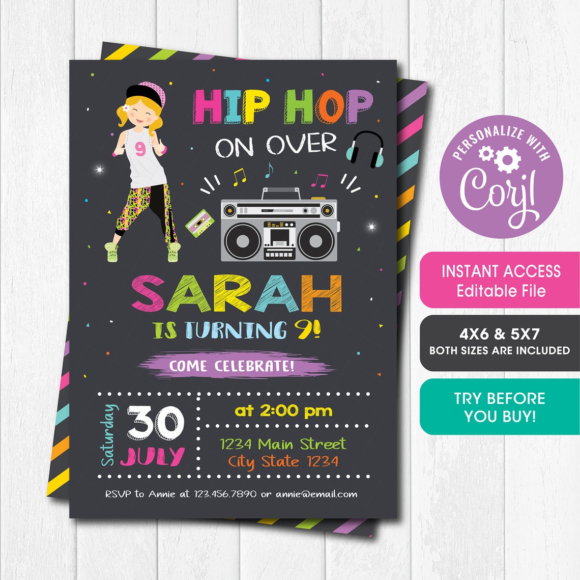 Editable Hip Hop Birthday Invitation Dance party Dancing | Etsy
