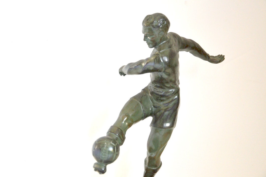 French Art Deco Spelter Footballer Statue - Etsy