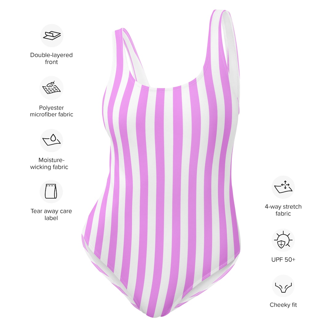 LAVENDER PINK SWIMSUIT | One Piece Swimsuit | Pink and White Stripe One ...
