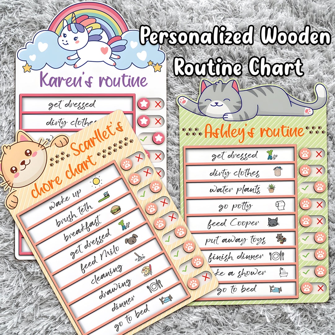 Personalized Wooden Routine Chart, Kids Visual Schedule, Daily Chores ...