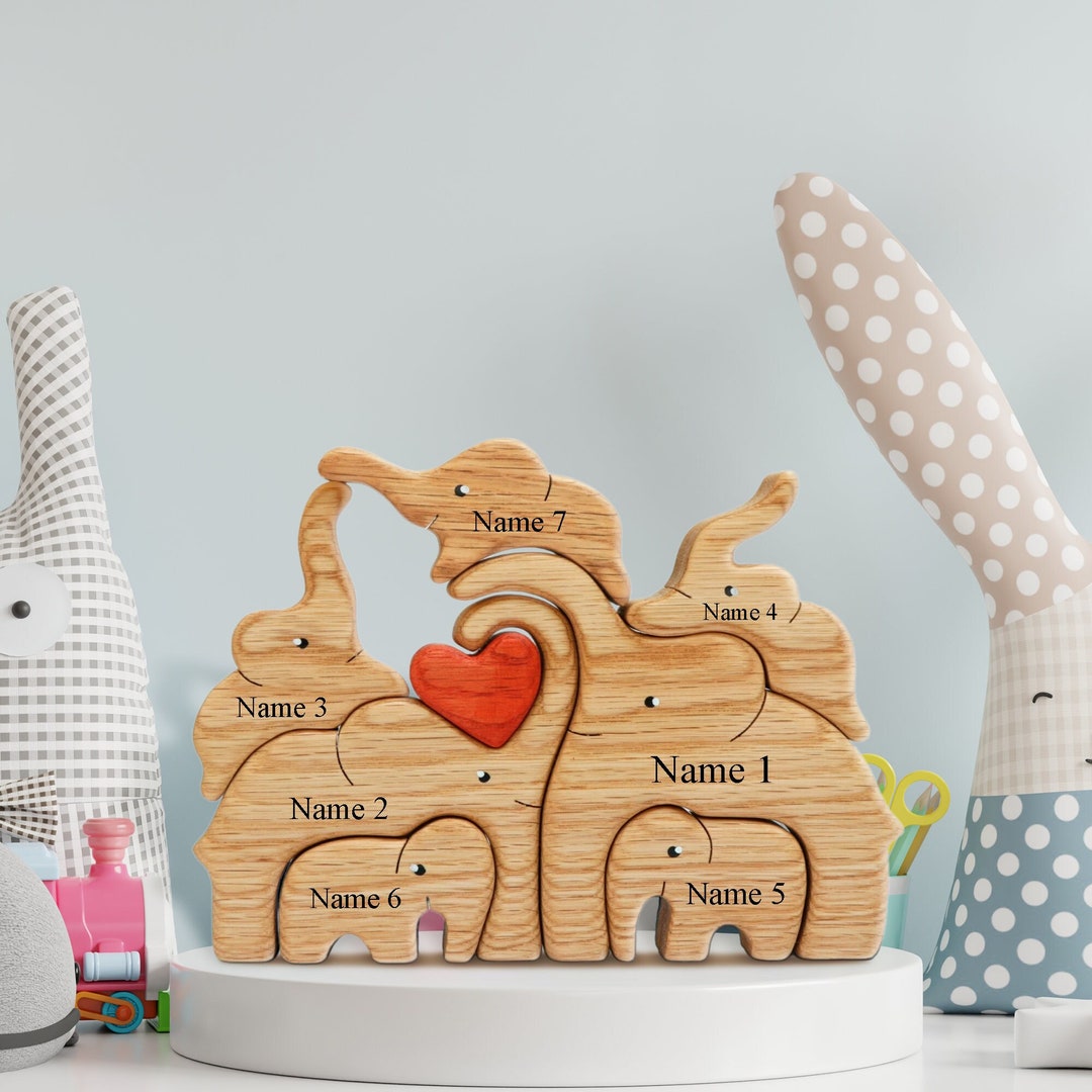 Wooden Elephants Family Puzzle, Custom Name Wooden Elephants Puzzle ...