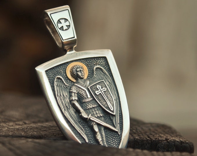 Archangel St.michael Protect Me Saint Shield 925 Sterling Silver ...