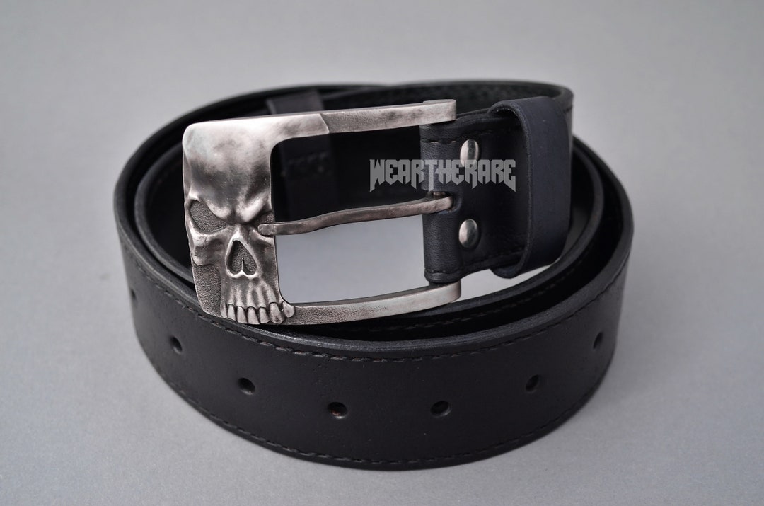 Skull Belt Buckle With Genuine Leather - Etsy