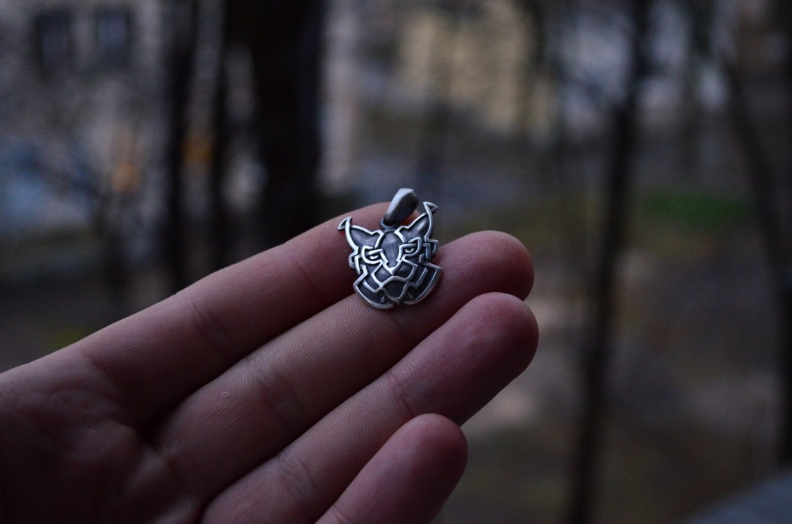 Silver Lynx Head Necklace Pendant Celtic Animal Jewelry - Etsy