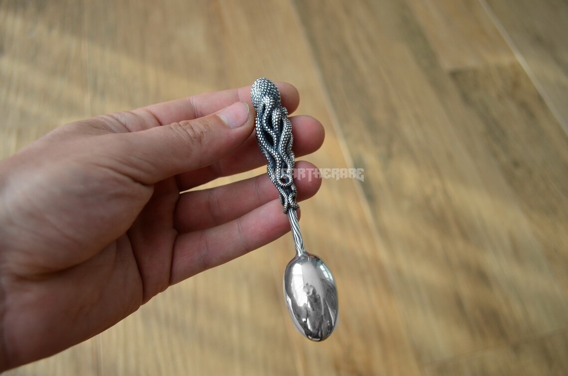 Sterling Silver Octopus Spoon With Black Pearls - Etsy