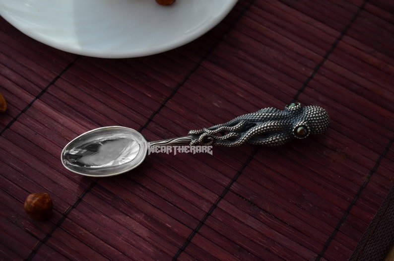 Sterling Silver Octopus Spoon With Black Pearls - Etsy