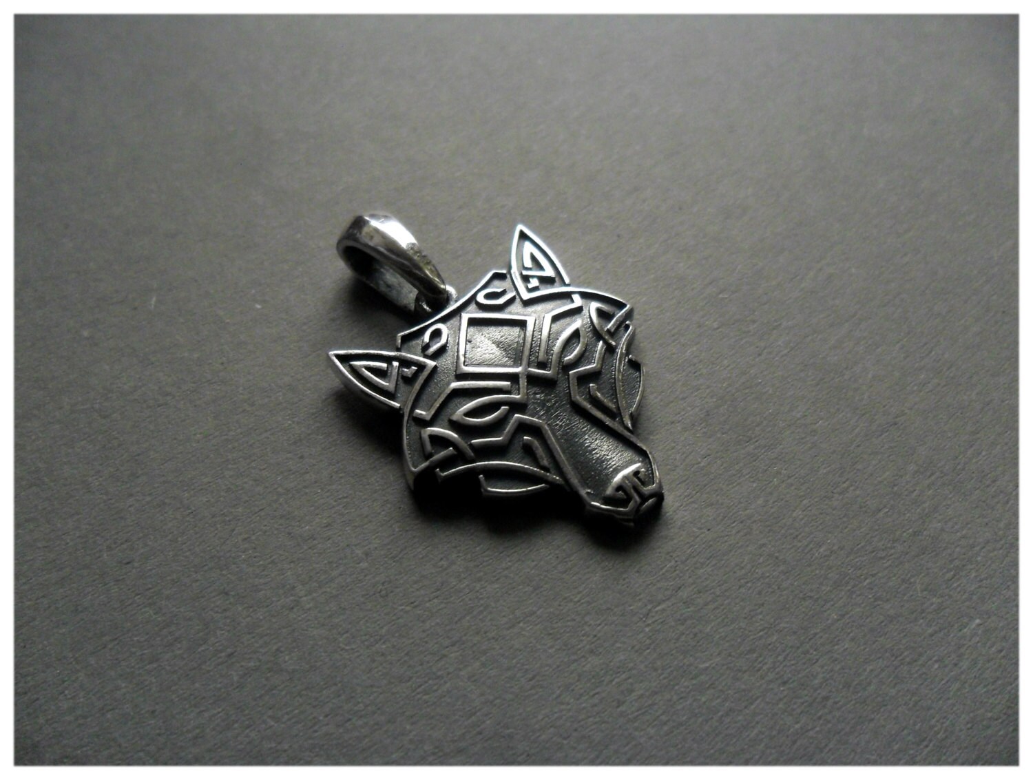 Silver Wolf Head Necklace Pendant Celtic - Etsy