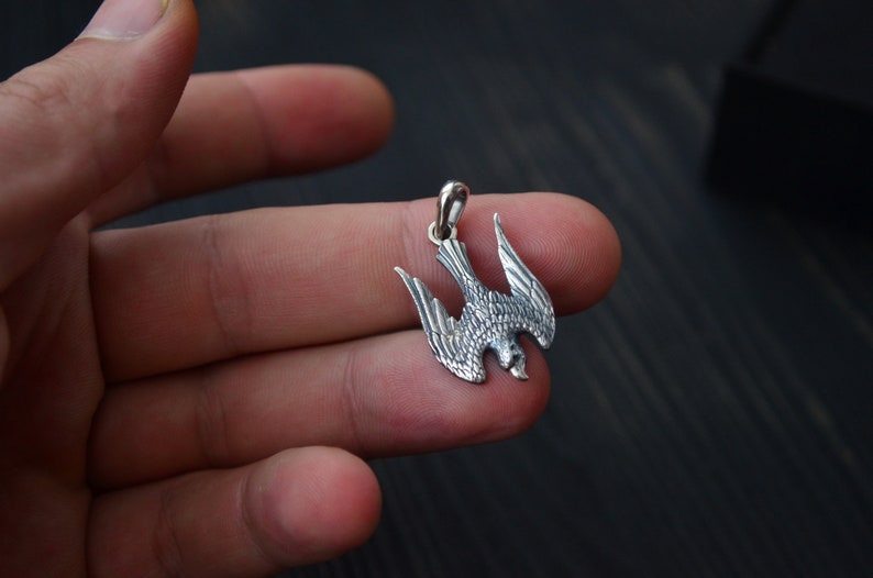 Falcon Pendant Silver Bird Necklace Ukrainian Trident - Etsy
