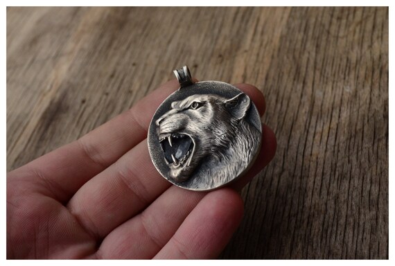 Panther Head Pendant Silver Animal Predator Jewelry Jaguar Necklace Etsy