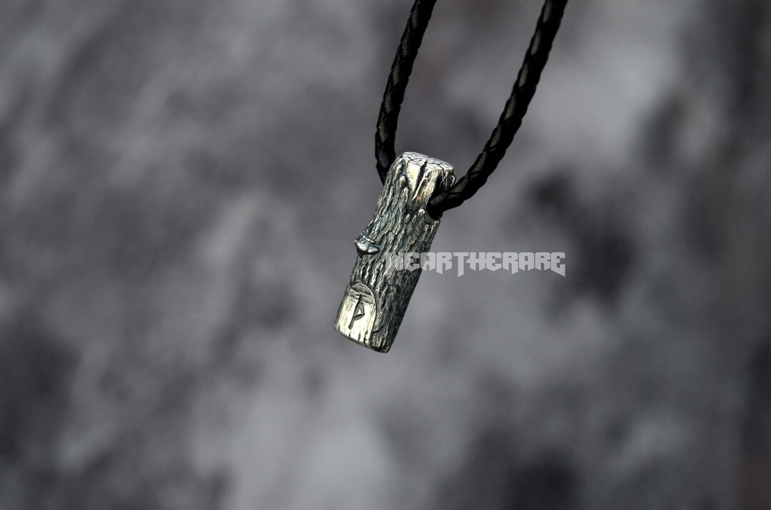 Oak Tree Bark Silver Wunjo Rune Pendant - Etsy