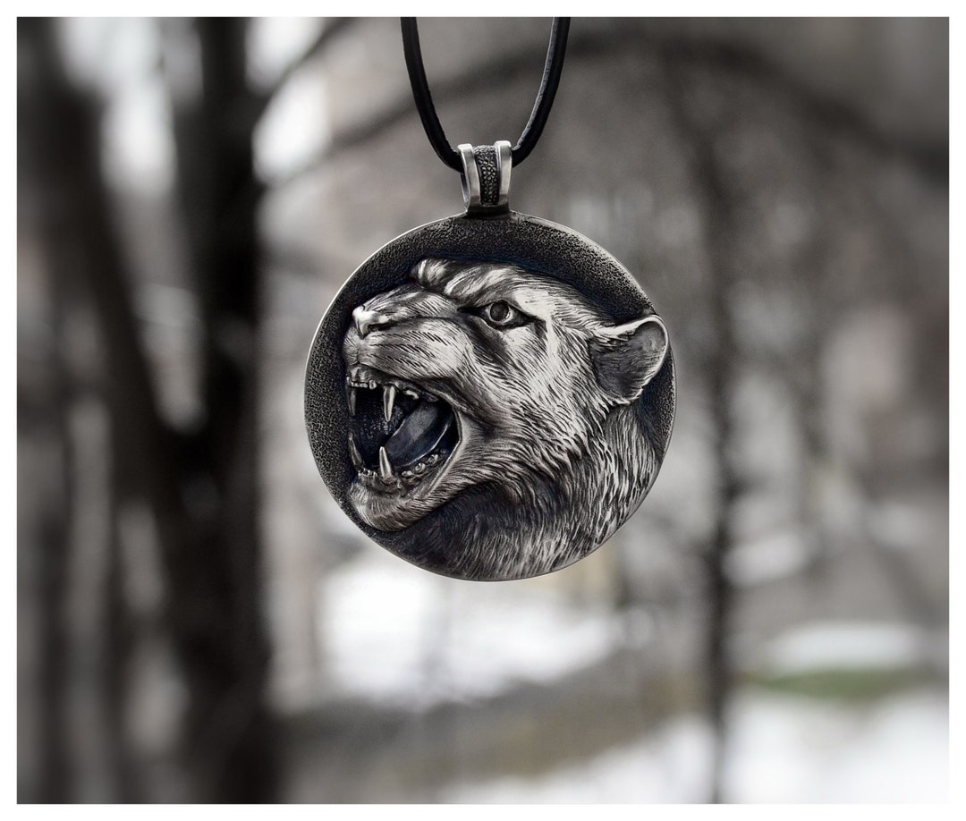 Panther Head Pendant Silver Animal Predator Jewelry Jaguar Necklace - Etsy