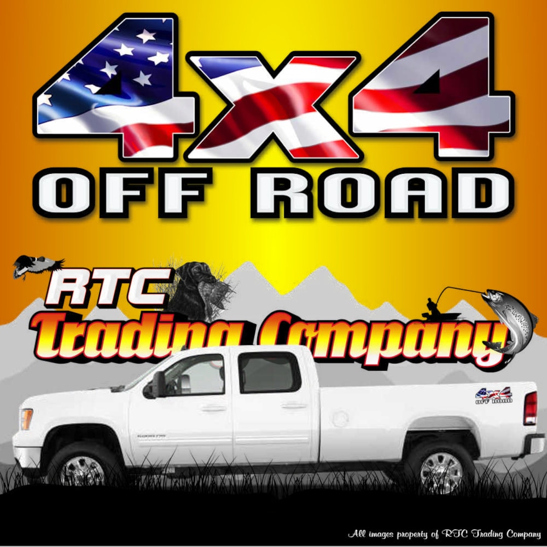 4x4 OFF ROAD American Flag USA Patriotic Vinyl Decal Set of 2 5.7"x 13. ...