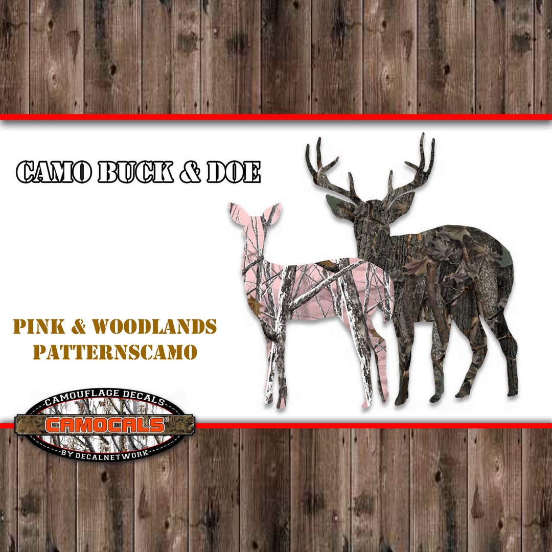 Camouflage Buck and Doe Decal, Camo Silhouette, Whitetail Deer, Pink ...