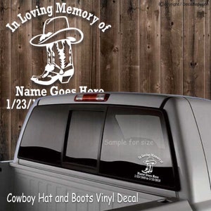 In Loving Memory of Window Decal Personalized Cowboy Hat and Boots ...