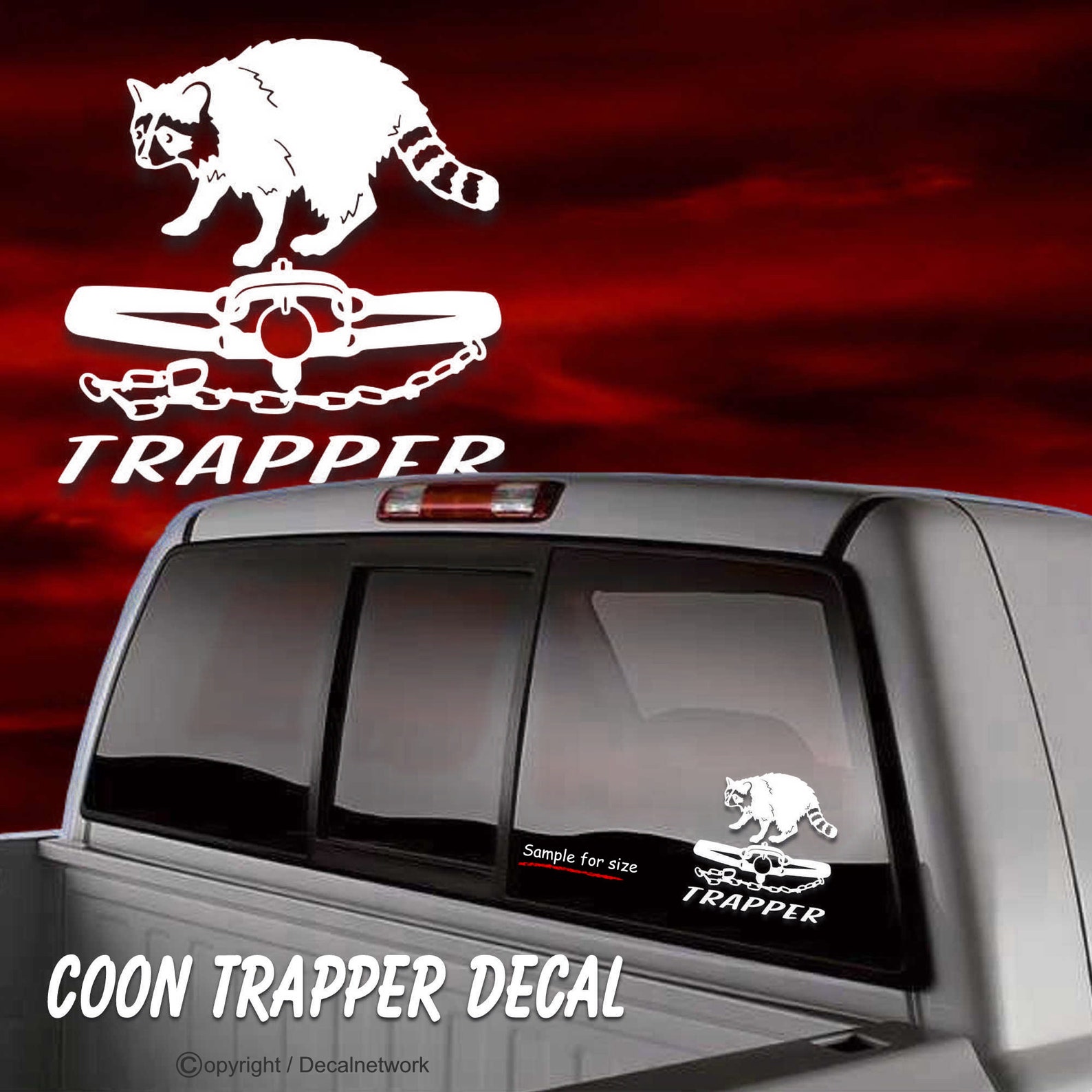 Coon Trapper vinyl decal trapping design truck car suv window | Etsy