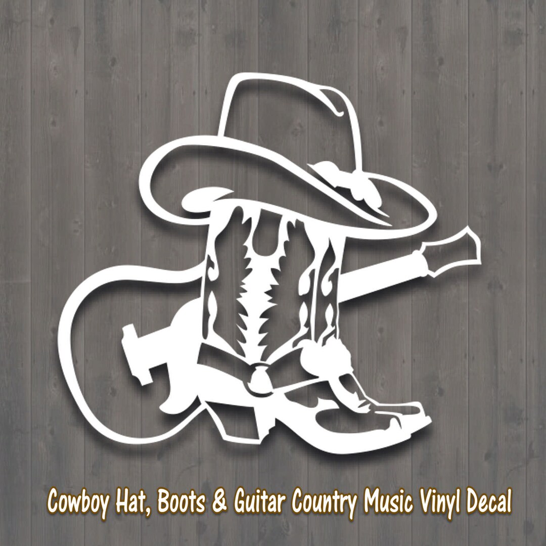 Country Music Vinyl Decal Cowboy Hat Boots Guitar Car Window Sticker ...