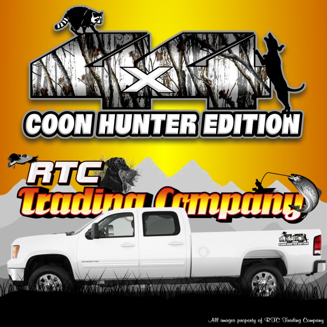 4x4 Vinyl Decal Coon Hunter Edition Snow Camo Camouflage Sticker Set of ...
