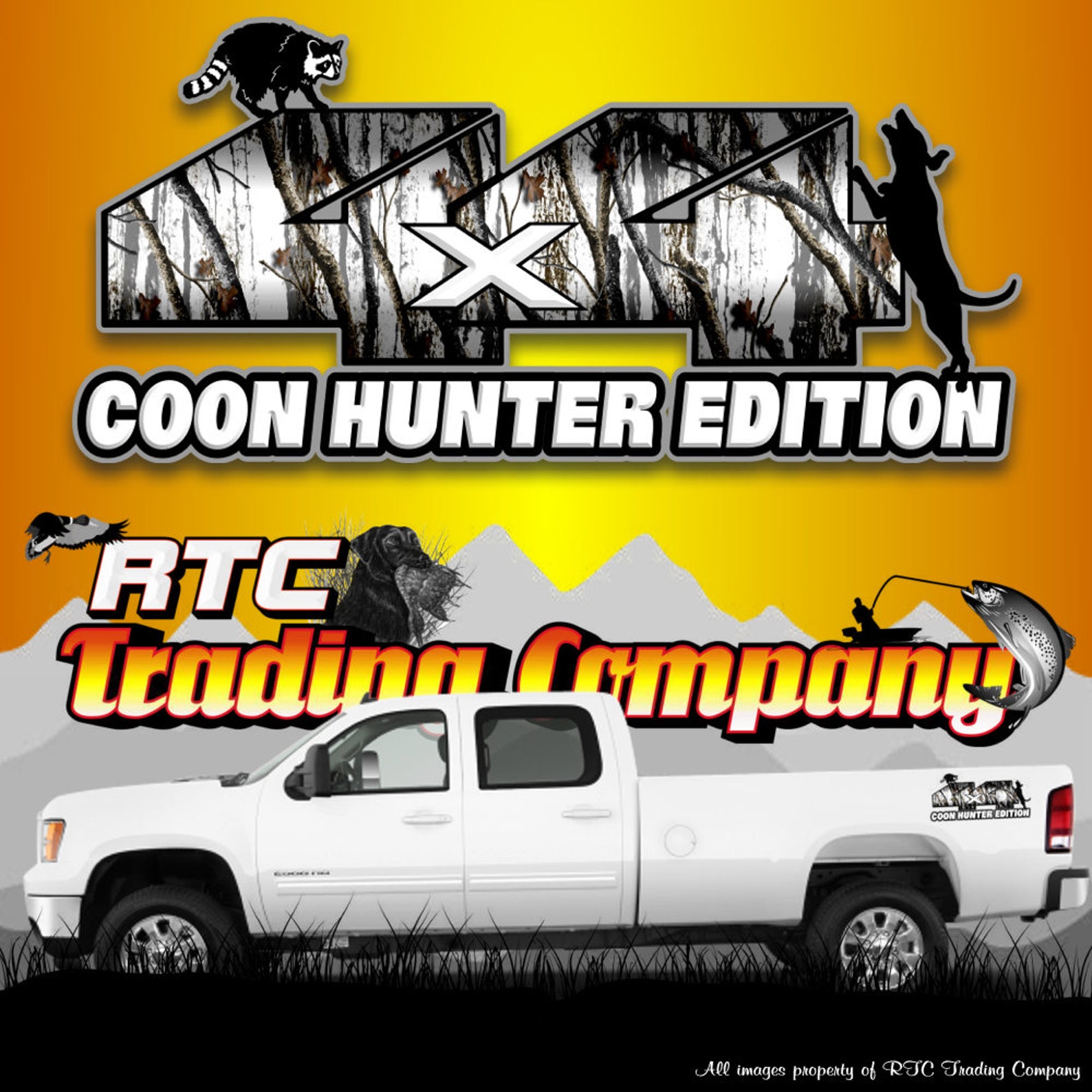 4x4 Vinyl Decal Coon Hunter Edition Snow Camo Camouflage - Etsy
