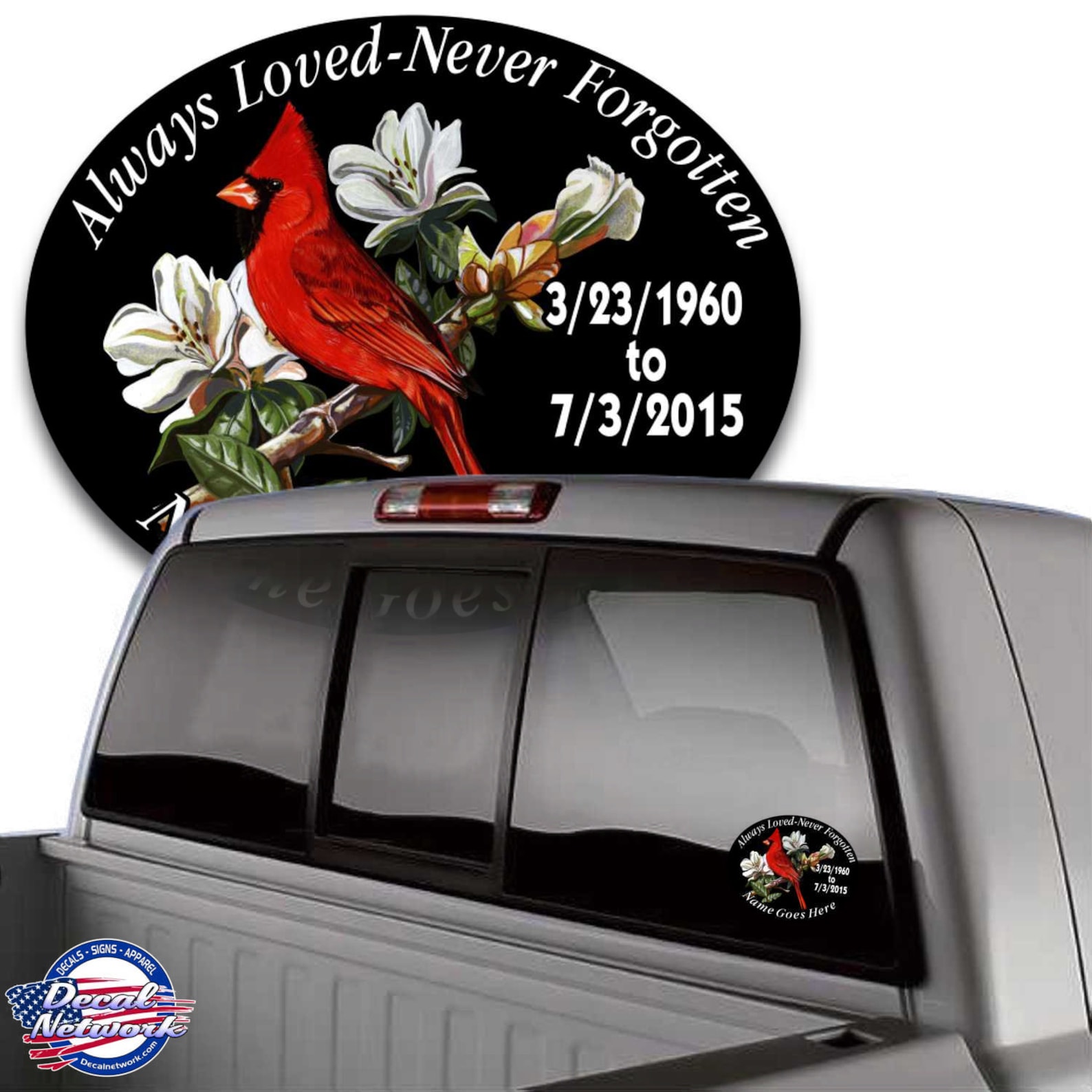 In Memory of Personalized Vinyl Decal Cardinal Theme Always Loved Never ...