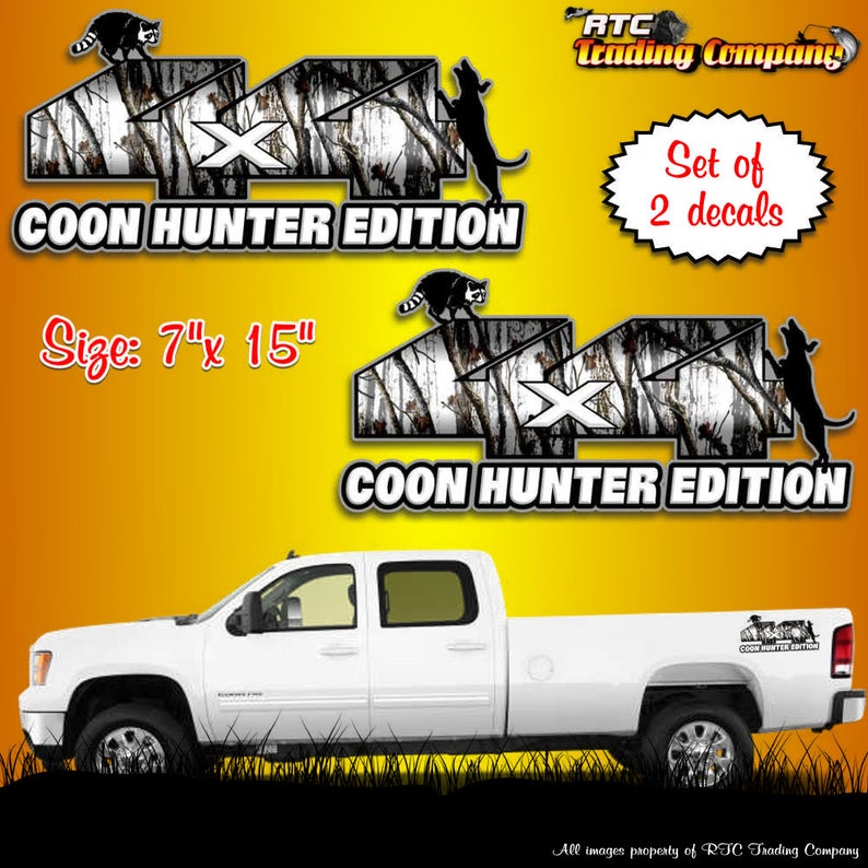4x4 Vinyl Decal Coon Hunter Edition Snow Camo Camouflage - Etsy