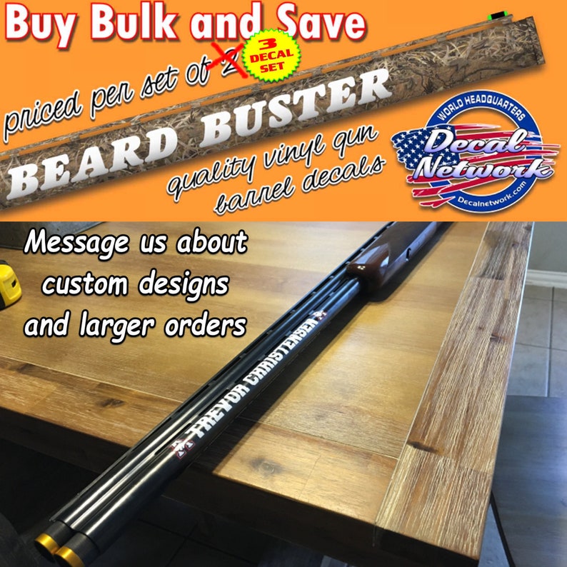 Custom Gun Barrel Decal Custom Text Set of 3 Decals for Your Shotgun ...