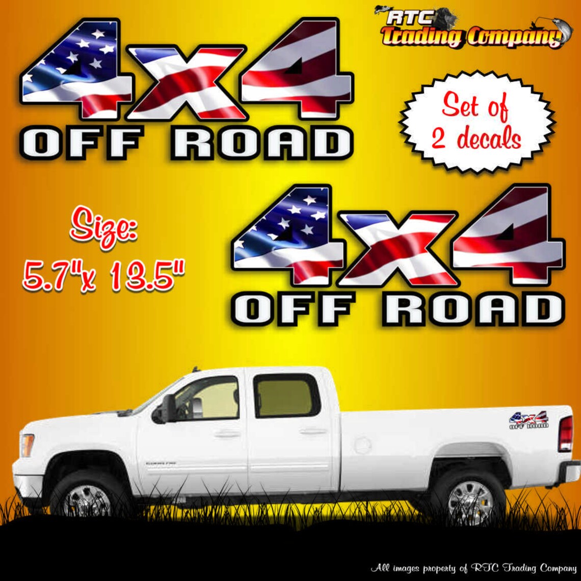 4x4 OFF ROAD American flag USA patriotic vinyl decal set of 2 | Etsy