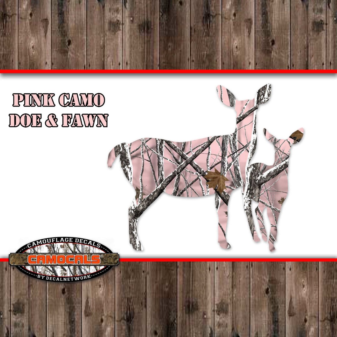 Pink Camouflage Vinyl Decal Doe and Fawn Silhouette Whitetail Deer Camo ...