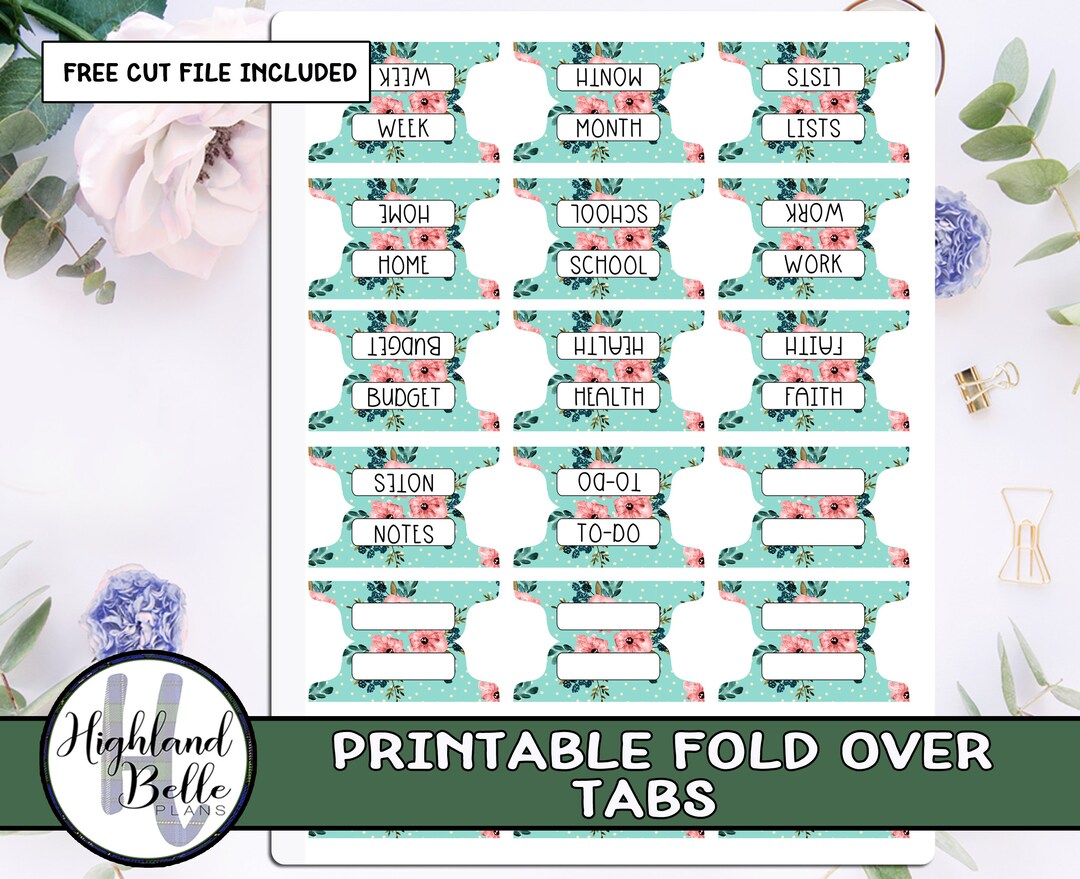 Floral Indented Fold-over Printable Tabs - Etsy