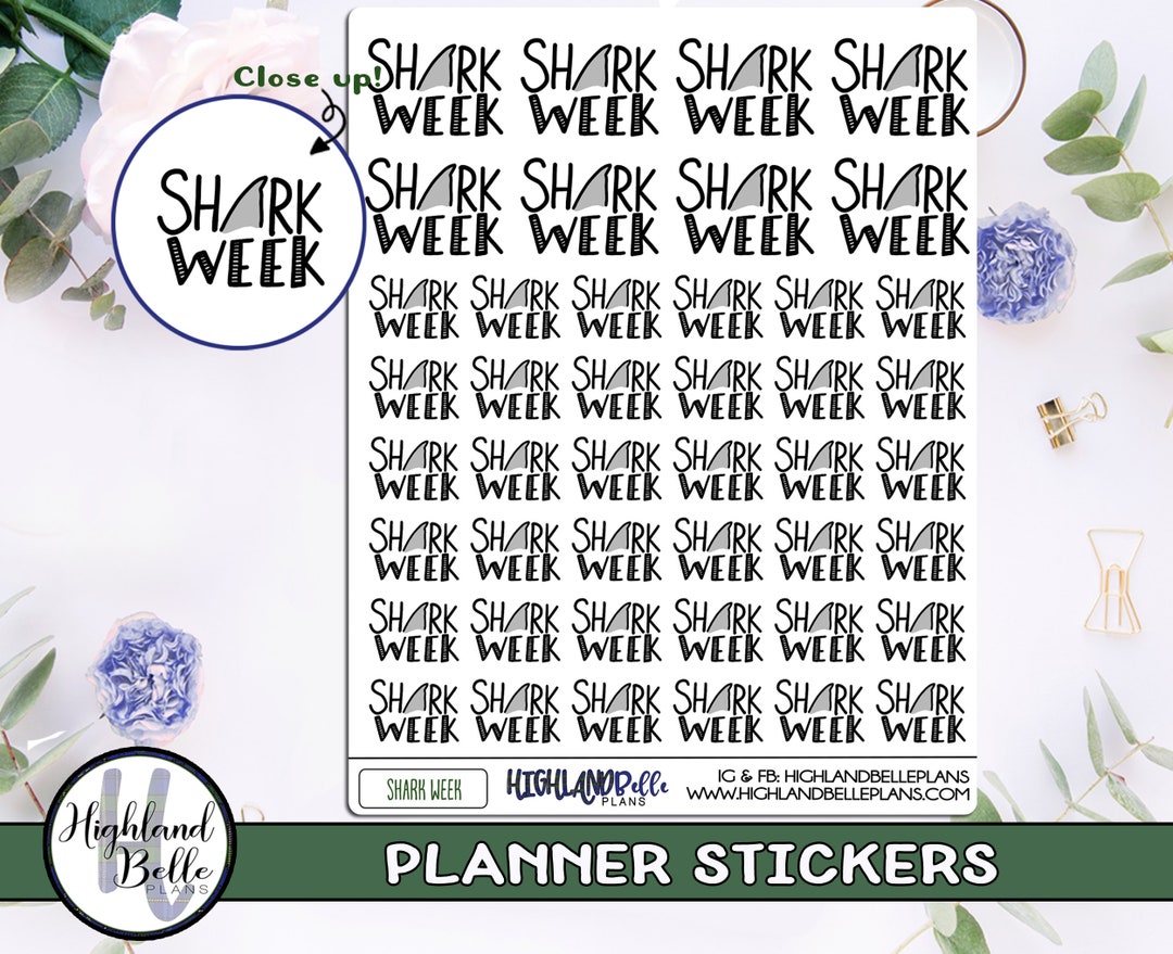 Shark Week Hand Lettered Planner Stickers! Perfect for All Size ...