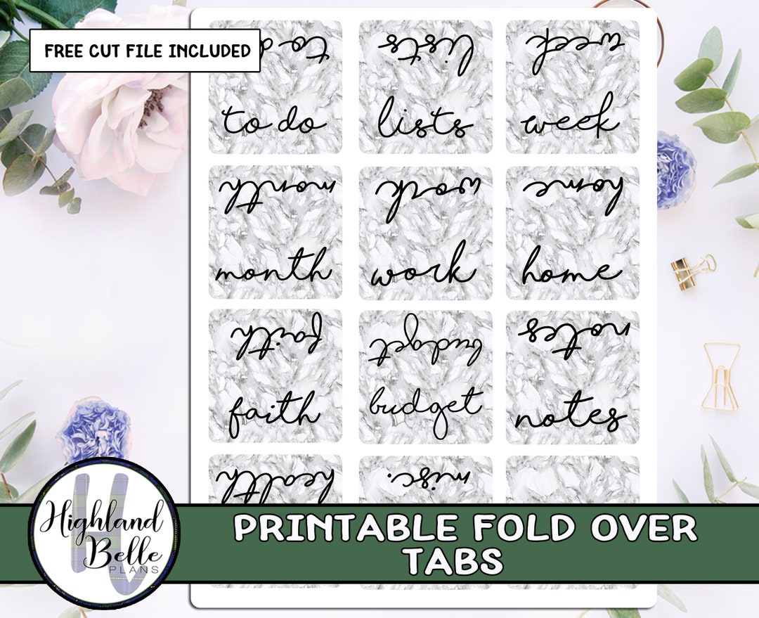 Black Marble Fold-over Printable Tabs - Etsy