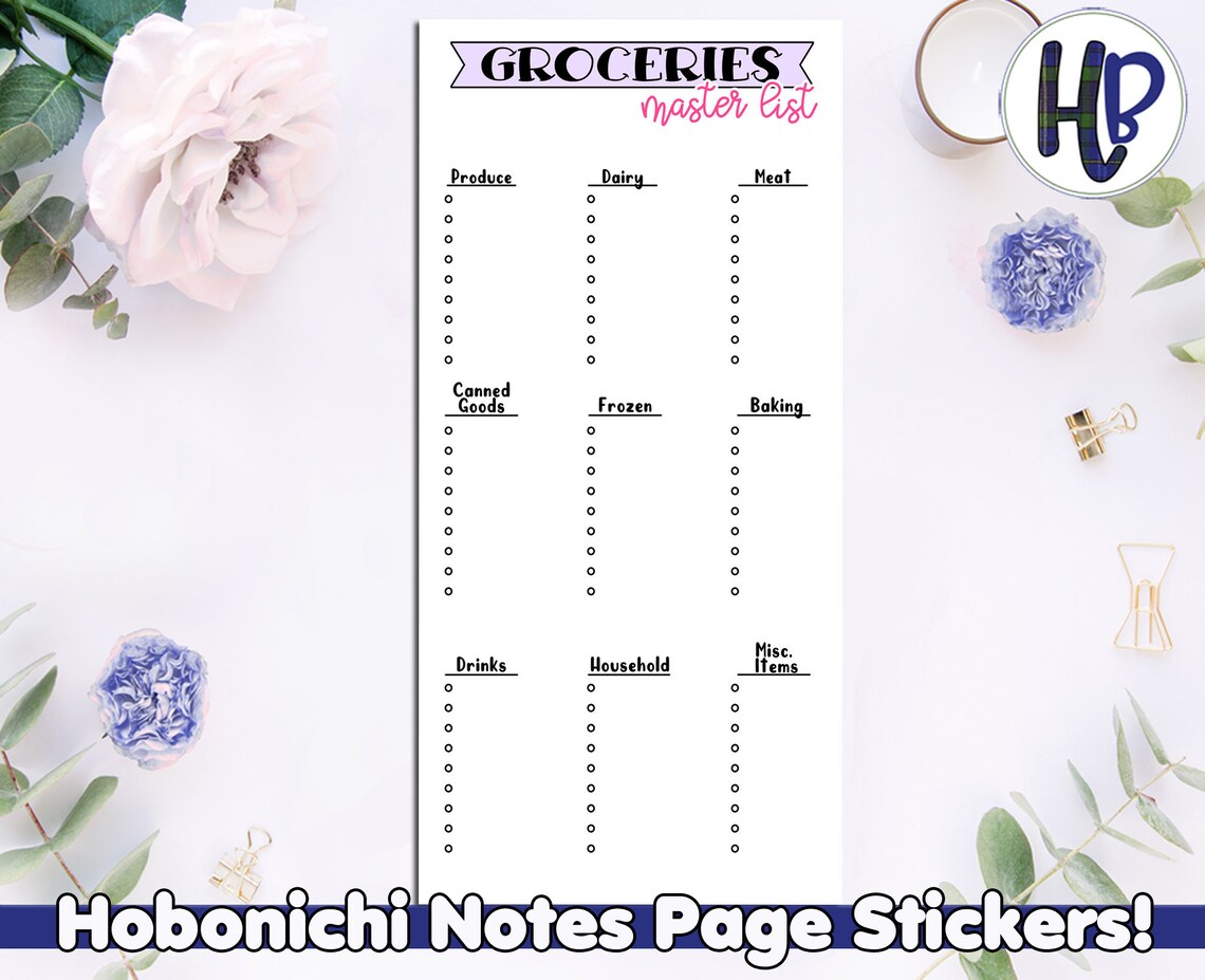 Grocery Shopping Master List: Hobonichi Weeks/cousin Notes Page Sticker ...