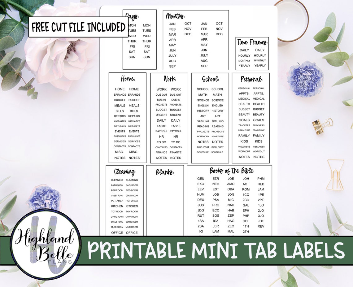 PRINTABLE Mini Planner Tab Labels - Etsy Canada