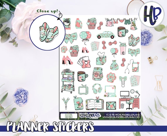 Light Blue Floral Functional Planner Stickers | Etsy