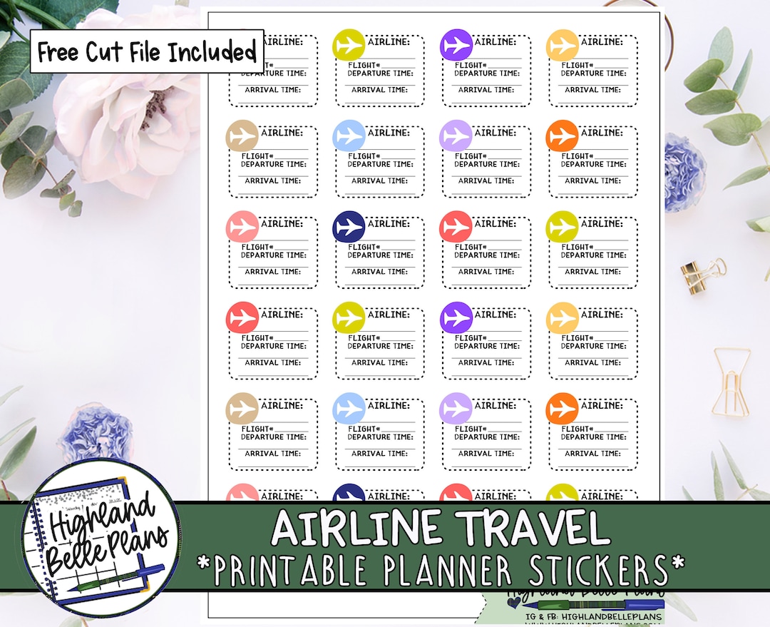 Airline Travel // Printable Planner Stickers// Half Boxes, Travel ...