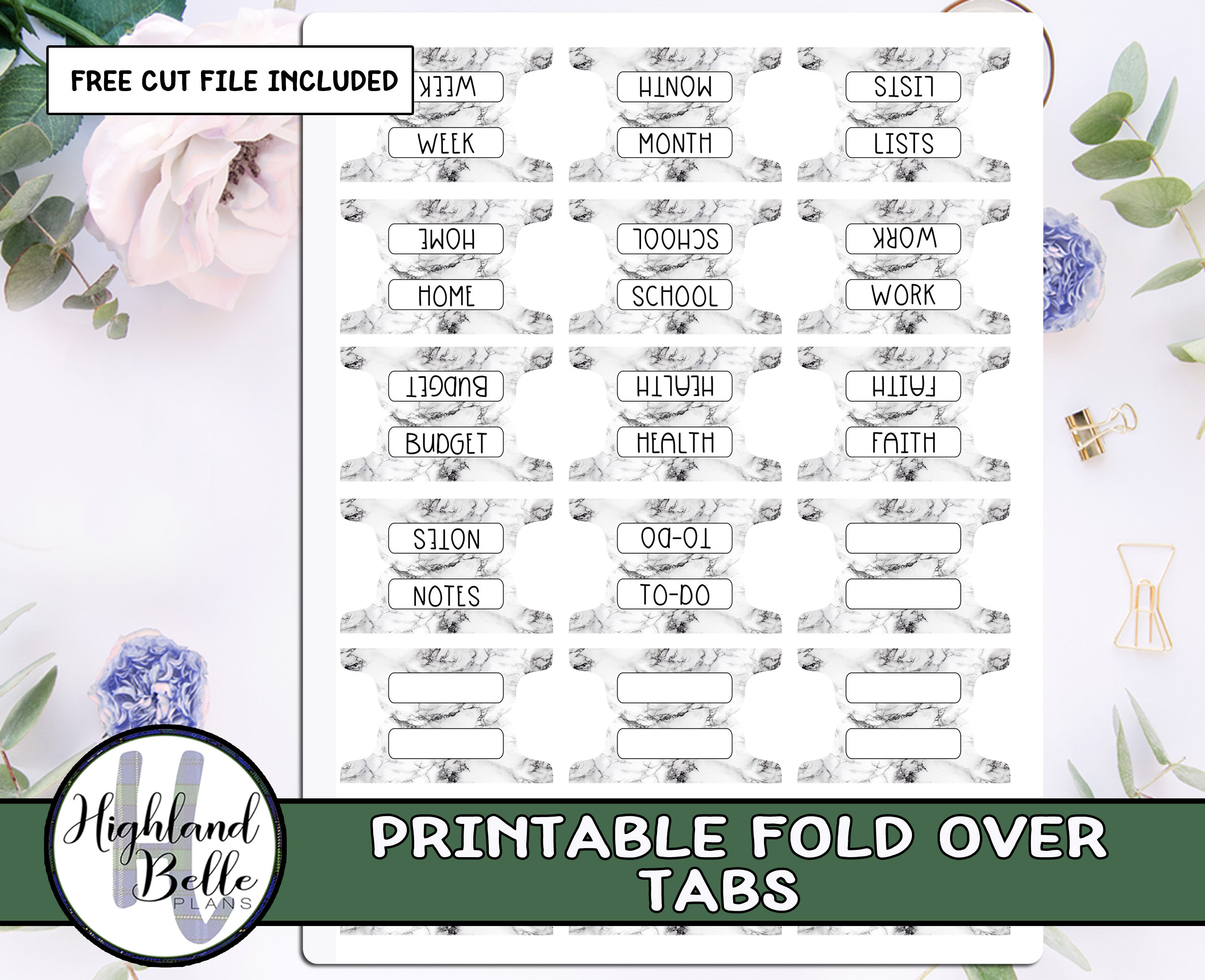 Black Marble Fold-over Printable Tabs | Etsy