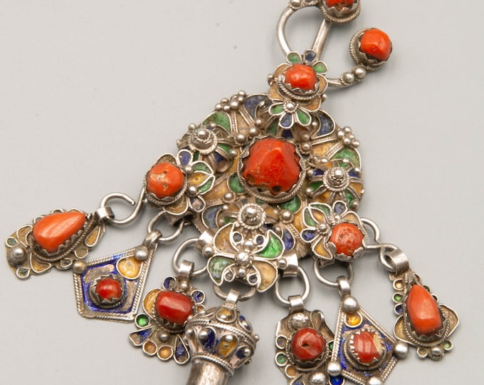 Antique Kabyle Fibula From Algeria Silver Enamel Natural Mediterranean ...