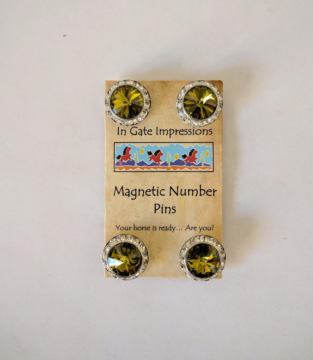 JUMBO OLIVINE Magnetic Number Pins Horse Show Number Magnet Rivoli ...