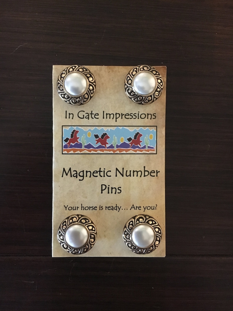 New Gold Pearl Lace Magnetic Number Pins Horse Show Number Magnets ...