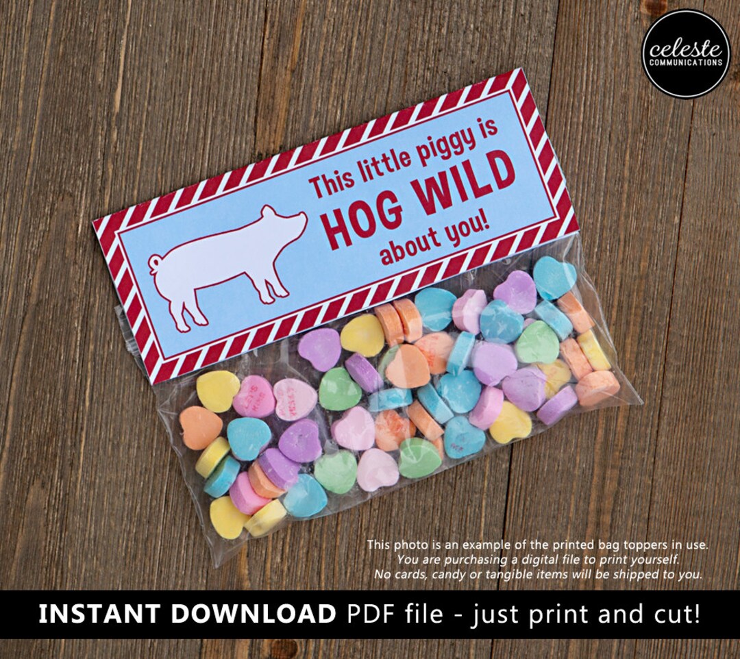 PRINTABLE Pig Valentine Treat Bag Toppers for Kids INSTANT DOWNLOAD ...
