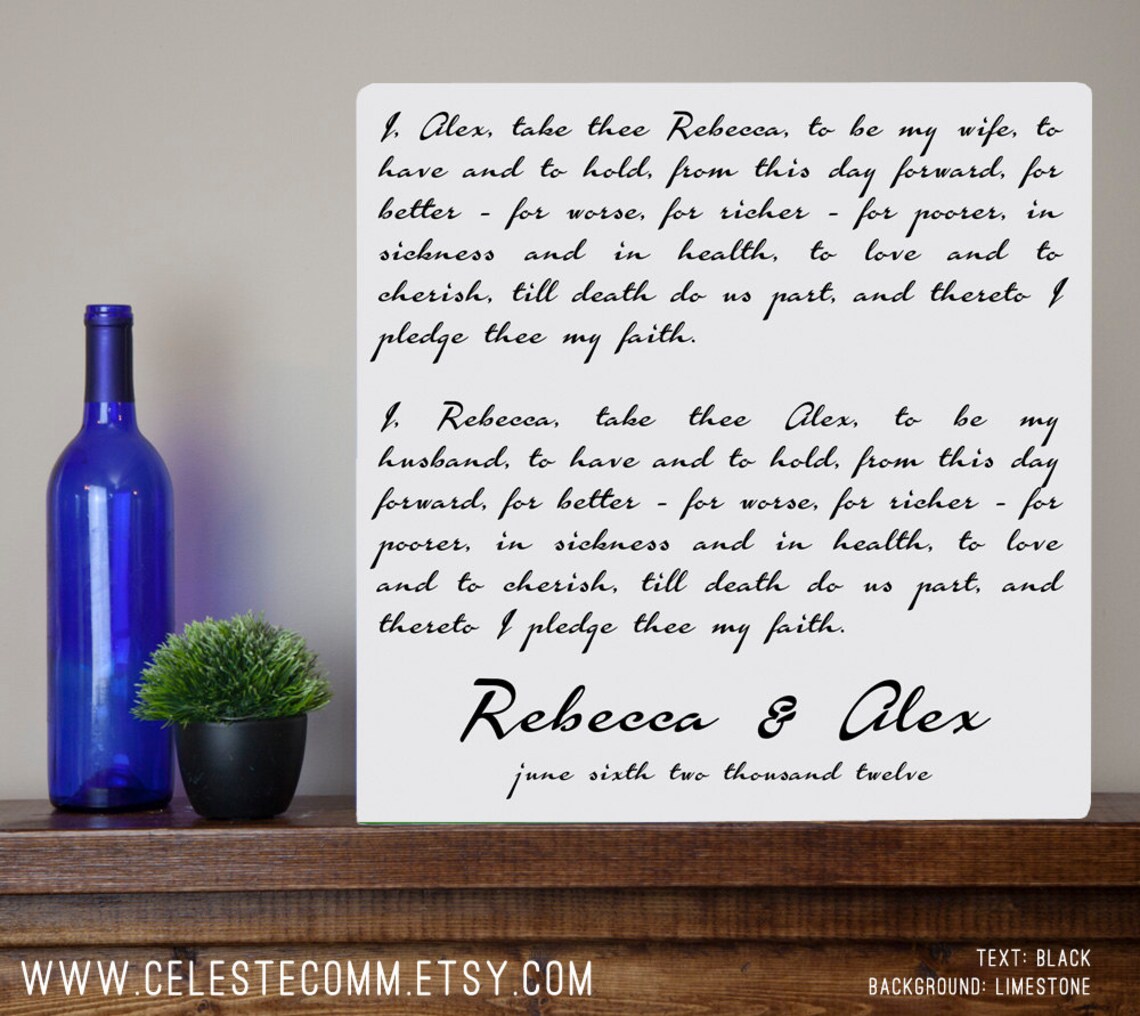 Script Wedding Vows Personalized Metal Sign Wall Art Print | Etsy