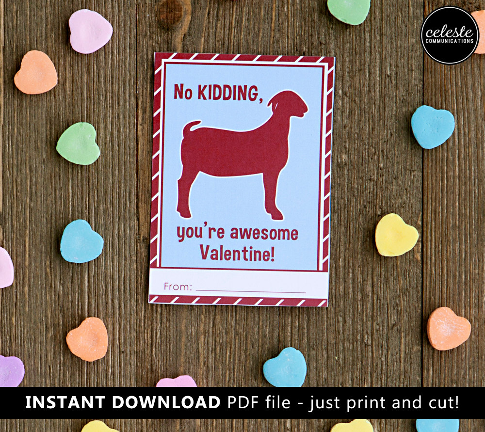 PRINTABLE Goat Valentine Card for Kids INSTANT DOWNLOAD Valentine's Day ...