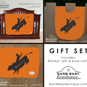 Personalized Bull Rider Rodeo Baby Name Gift Set - Blanket, Burp Cloth ...