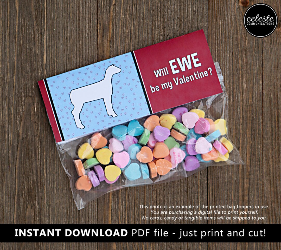 PRINTABLE Sheep Valentine Treat Bag Toppers for Kids INSTANT DOWNLOAD ...