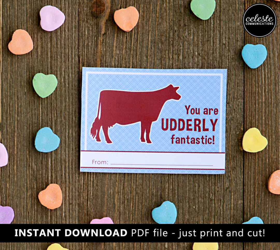 PRINTABLE Dairy Cow Valentine Card for Kids INSTANT DOWNLOAD ...
