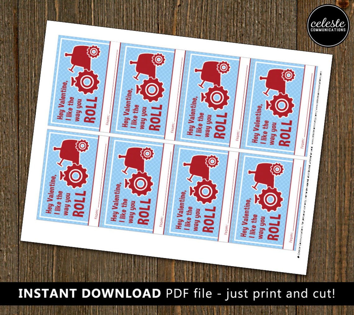 PRINTABLE Tractor Valentine Card for Kids INSTANT DOWNLOAD - Valentine ...
