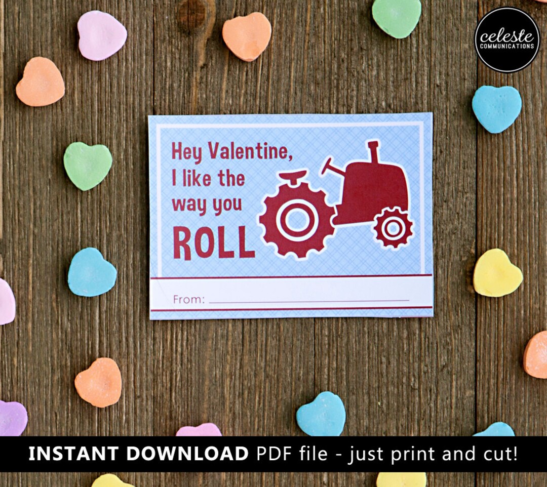 PRINTABLE Tractor Valentine Card for Kids INSTANT DOWNLOAD Valentine's ...