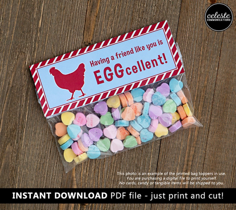 PRINTABLE Chicken Valentine Treat Bag Toppers for Kids INSTANT DOWNLOAD ...