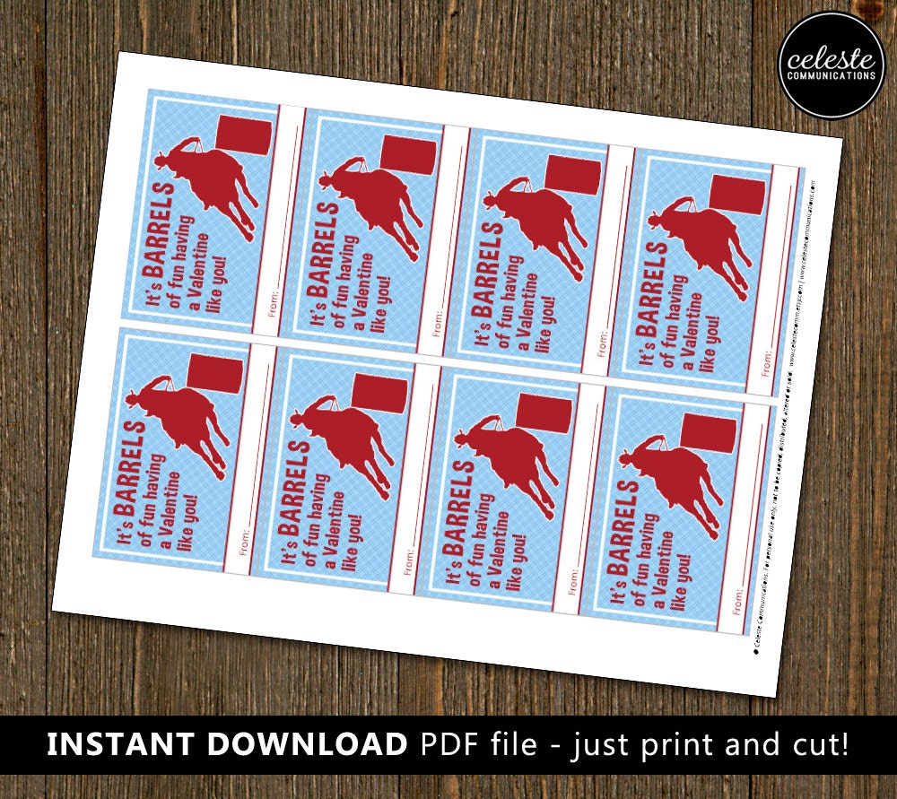 PRINTABLE Barrel Racing Cowgirl Valentine Card for Kids INSTANT ...