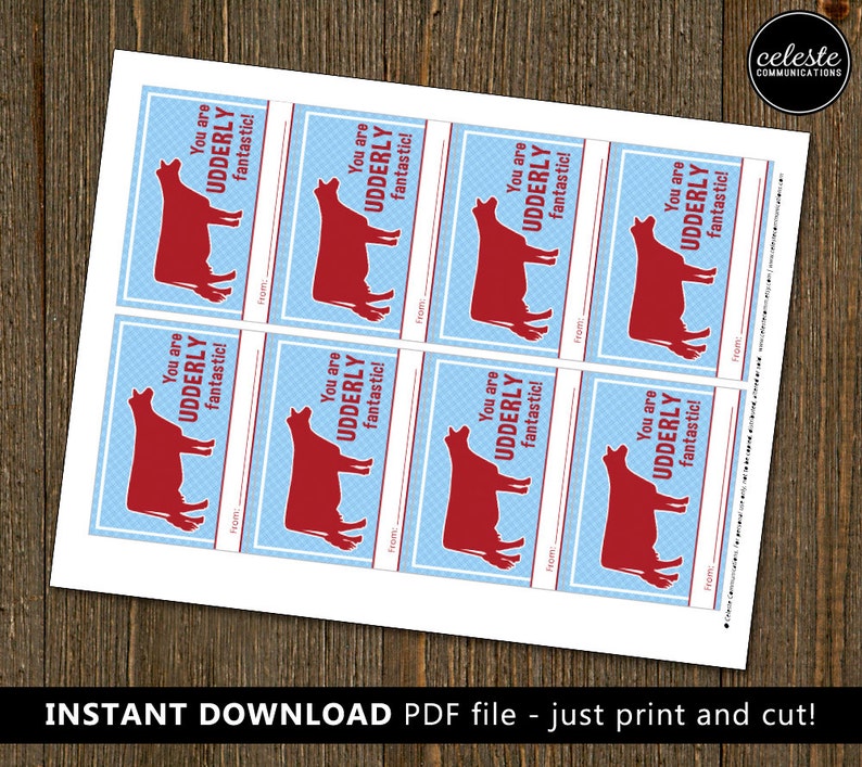 PRINTABLE Dairy Cow Valentine Card for Kids INSTANT DOWNLOAD ...